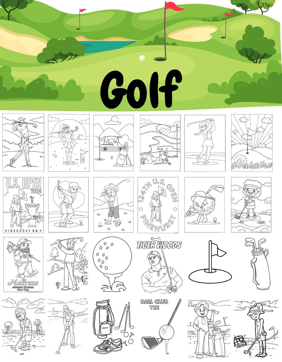 100 Printable Golf Coloring Pages | Instant Download | Kids Golf ...