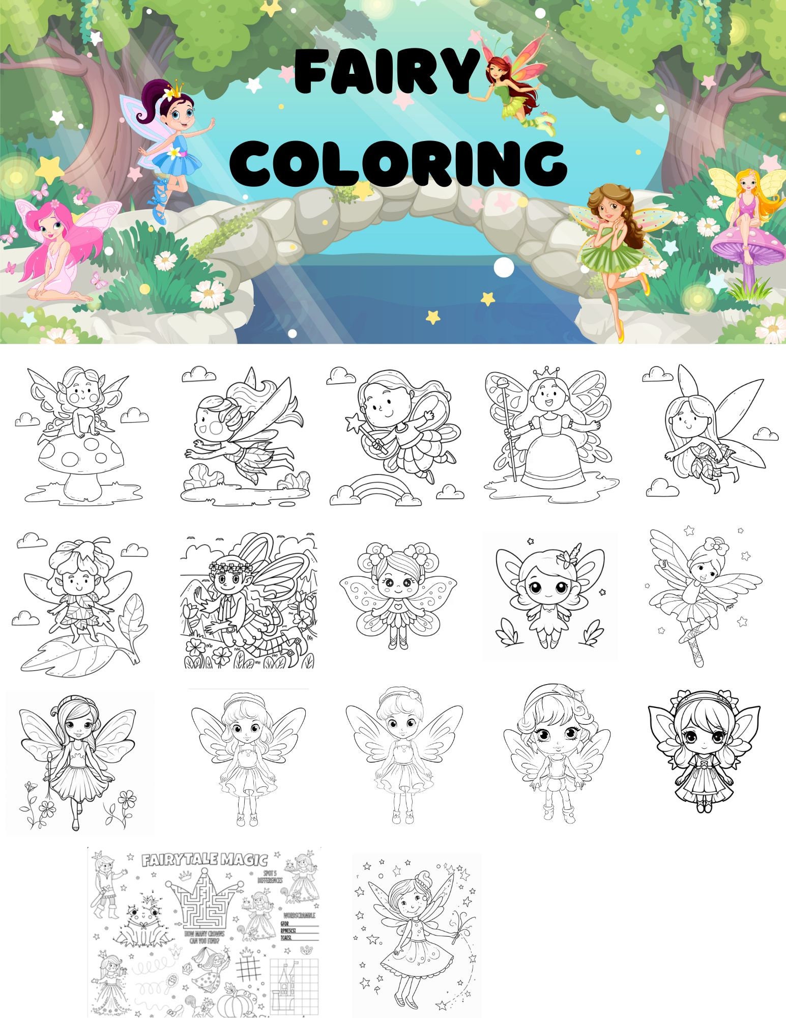 100 Printable Fairy Coloring Pages | Instant Download | Kids Fairy ...