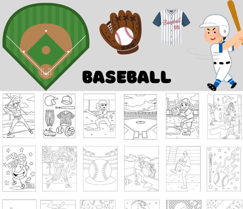 100 Printable Baseball Coloring Pages | Instant Download | Kids Sports ...