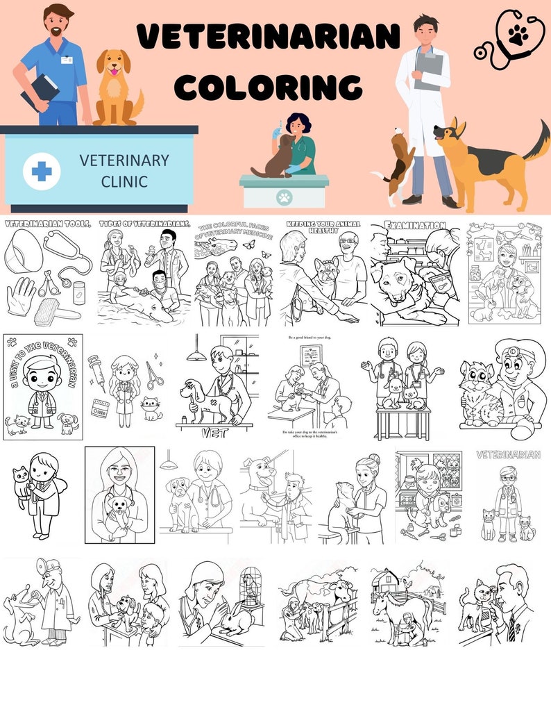 50 Printable Veterinarian Coloring Pages | Instant Download | Kids Vet ...