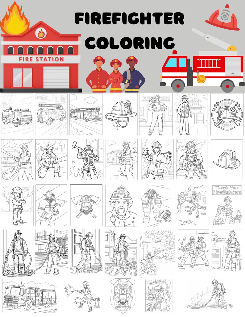 50 Printable Firefighter Coloring Pages | Instant Download | Kids ...