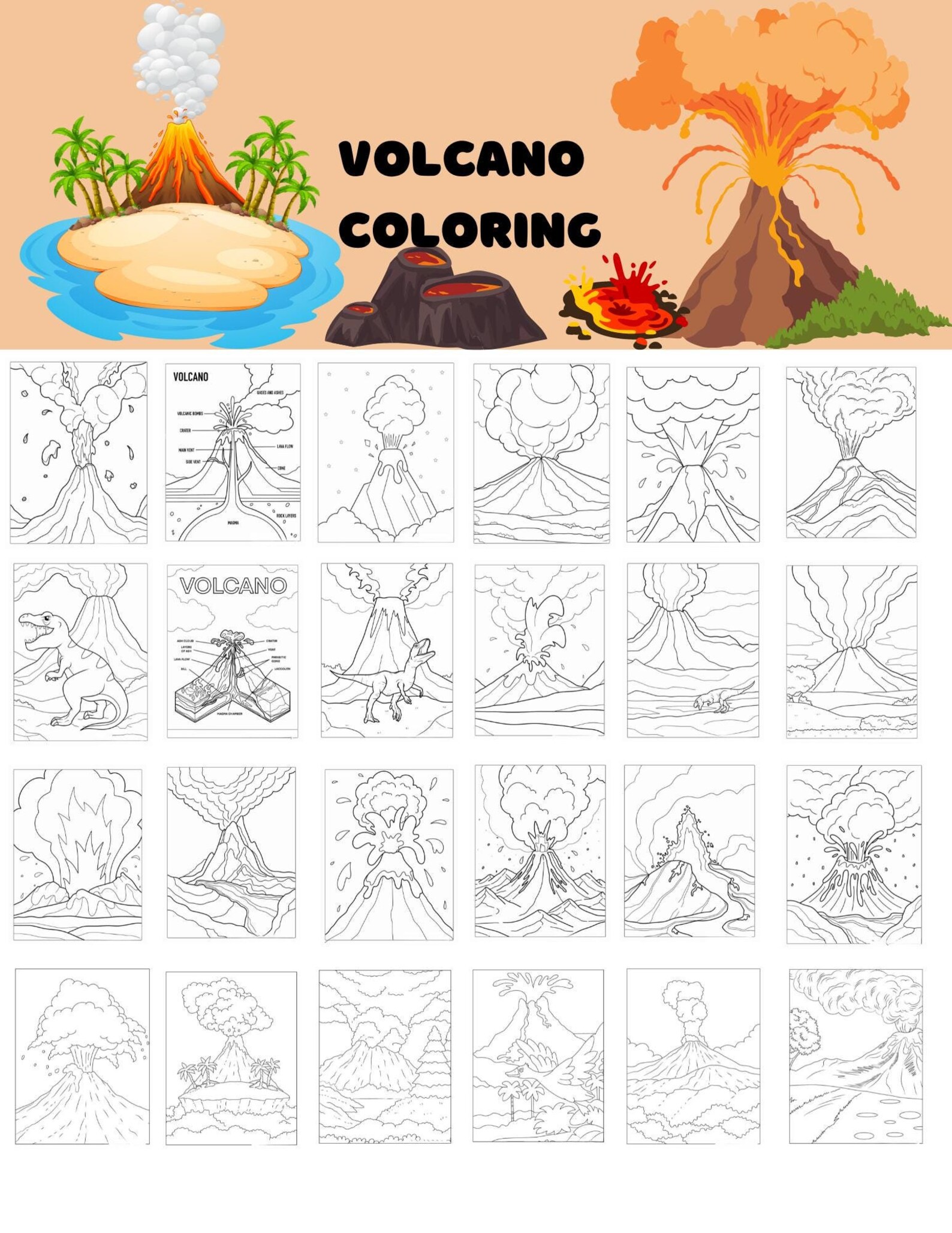 51 Printable Volcano Coloring Pages | Instant Download | Kids Science ...