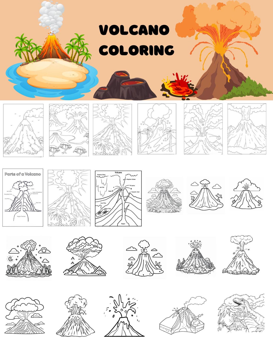 51 Printable Volcano Coloring Pages | Instant Download | Kids Science ...