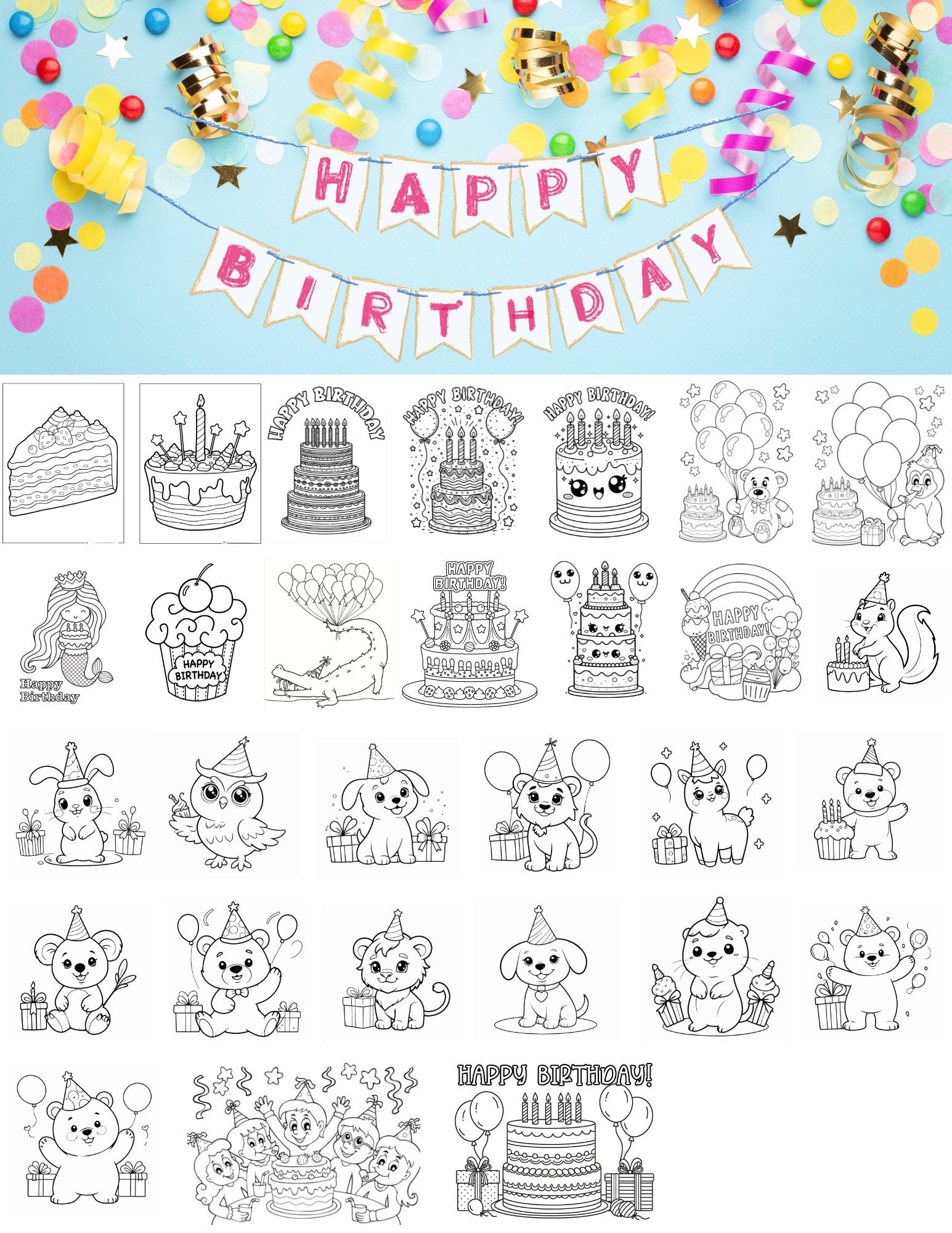 100 Printable Happy Birthday Coloring Pages | Instant Download| Kids ...