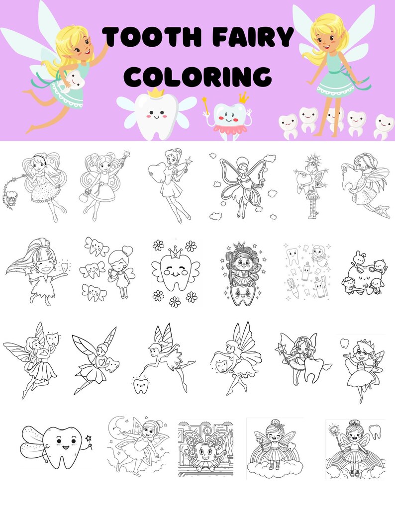 100 Printable Tooth Fairy Coloring Pages | Instant Download | Tooth ...
