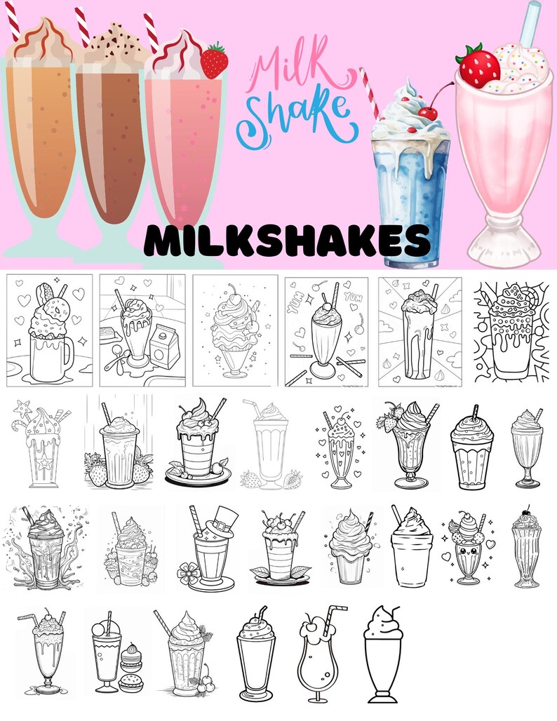 100 Printable Milkshake Coloring Pages | Instant Download | Kids ...