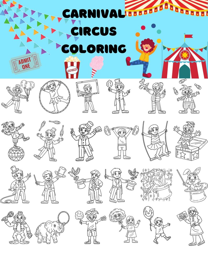 101 Printable Carnival Circus Coloring Pages | Instant Download| Kids ...