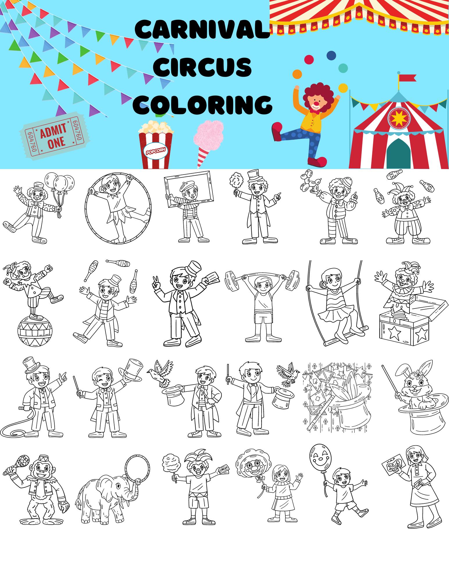 101 Printable Carnival Circus Coloring Pages | Instant Download| Kids ...