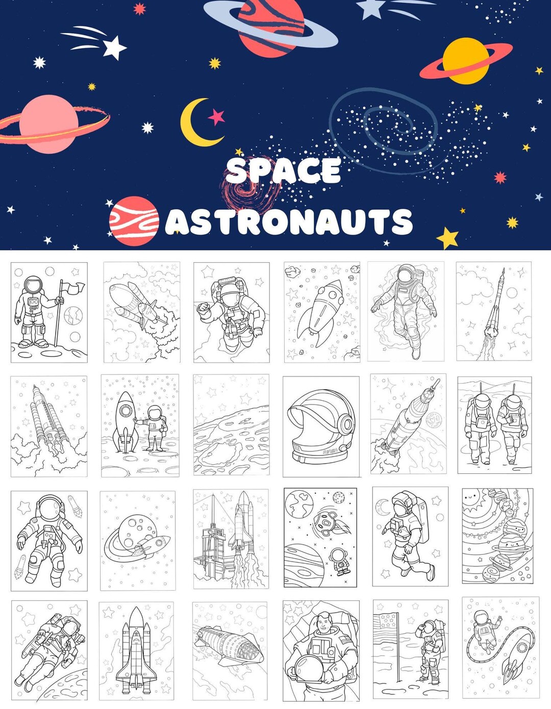 100 Printable Space Astronauts Coloring Pages | Instant Download | Kids ...