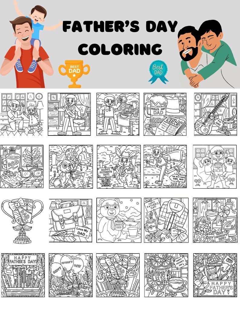 100 Printable Father's Day Coloring Pages Instant Download Kids ...