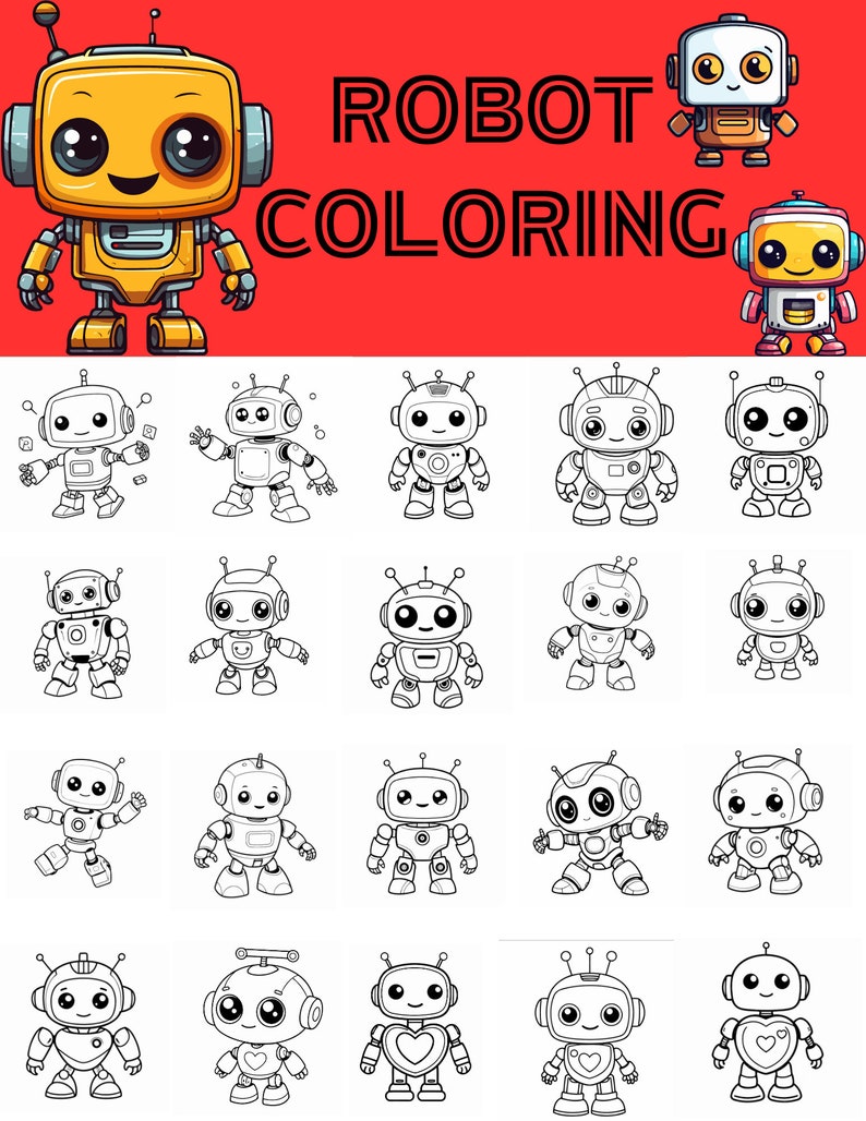 100 Printable Robot Coloring Pages | Instant Download | Kids Robot ...