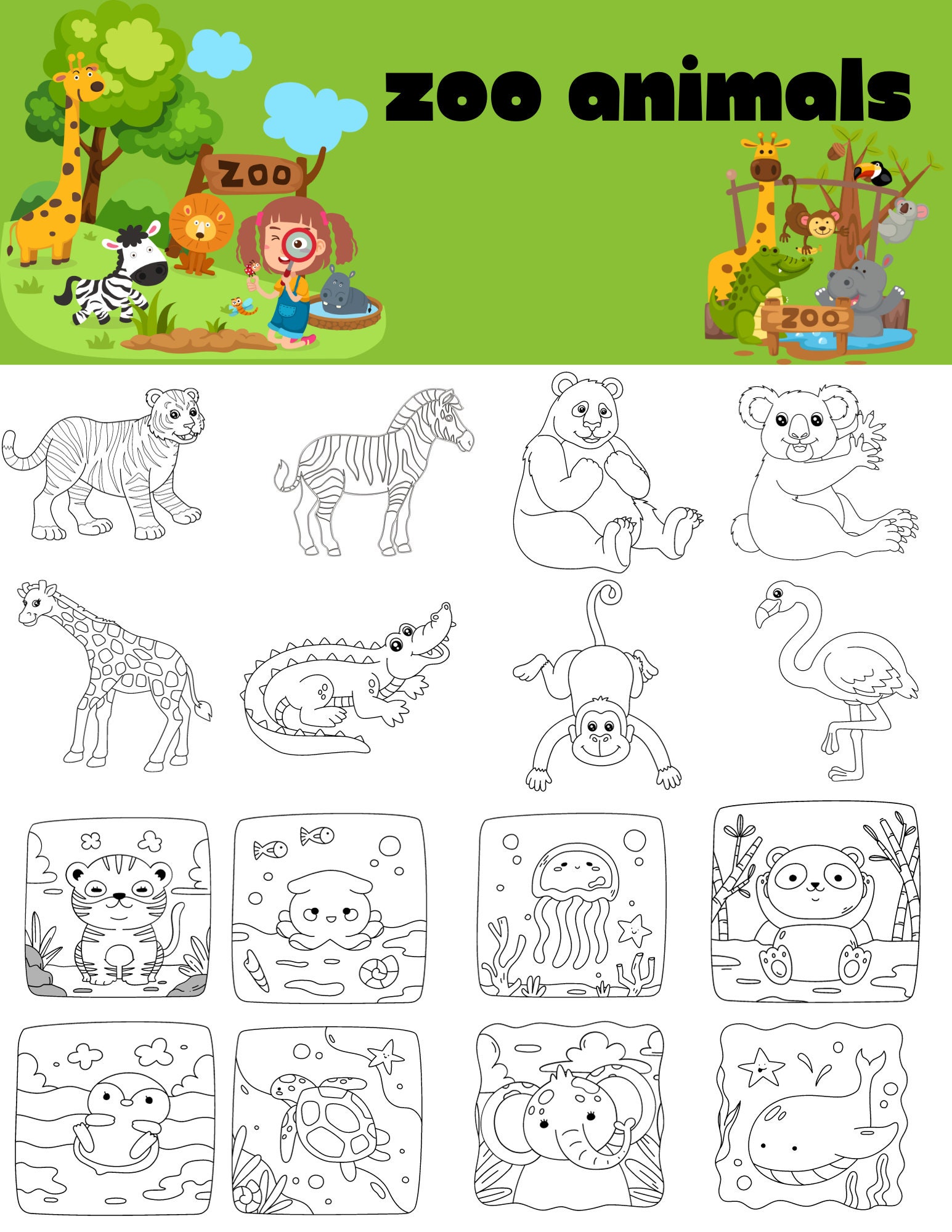100 Printable Zoo Animal Coloring Pages | Instant Download | Kids Zoo ...