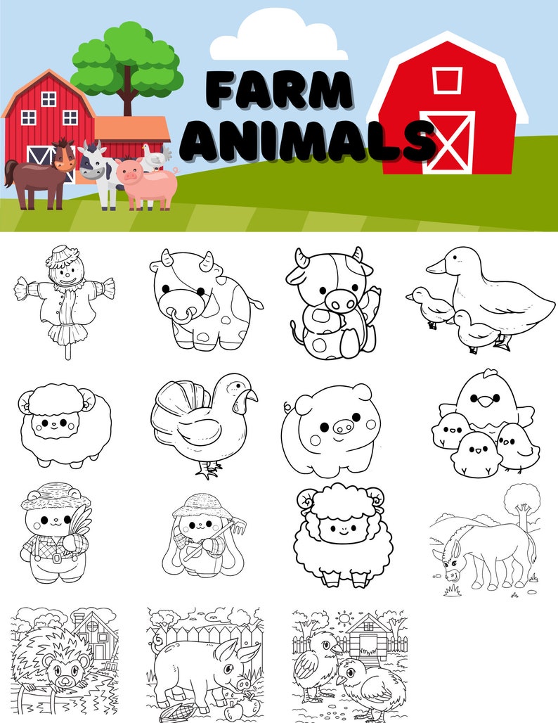 102 Printable Farm Animal Coloring Pages | Instant Download | Kids Farm ...
