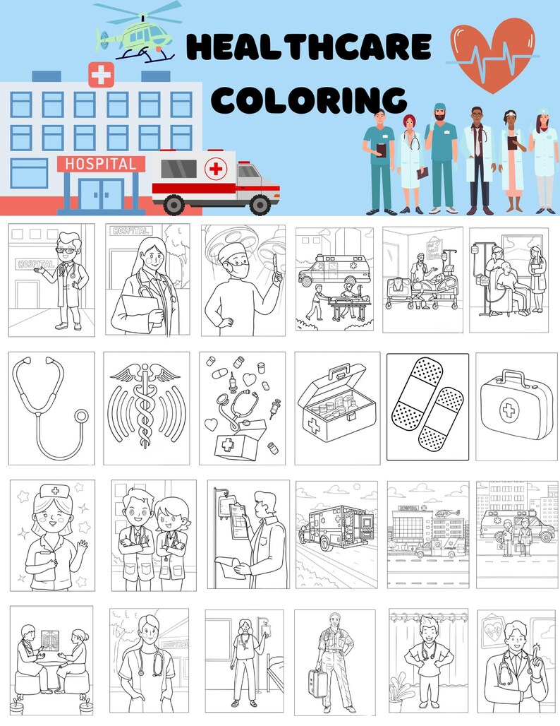 101 Printable Healthcare Coloring Pages Instant Download Doctor ...
