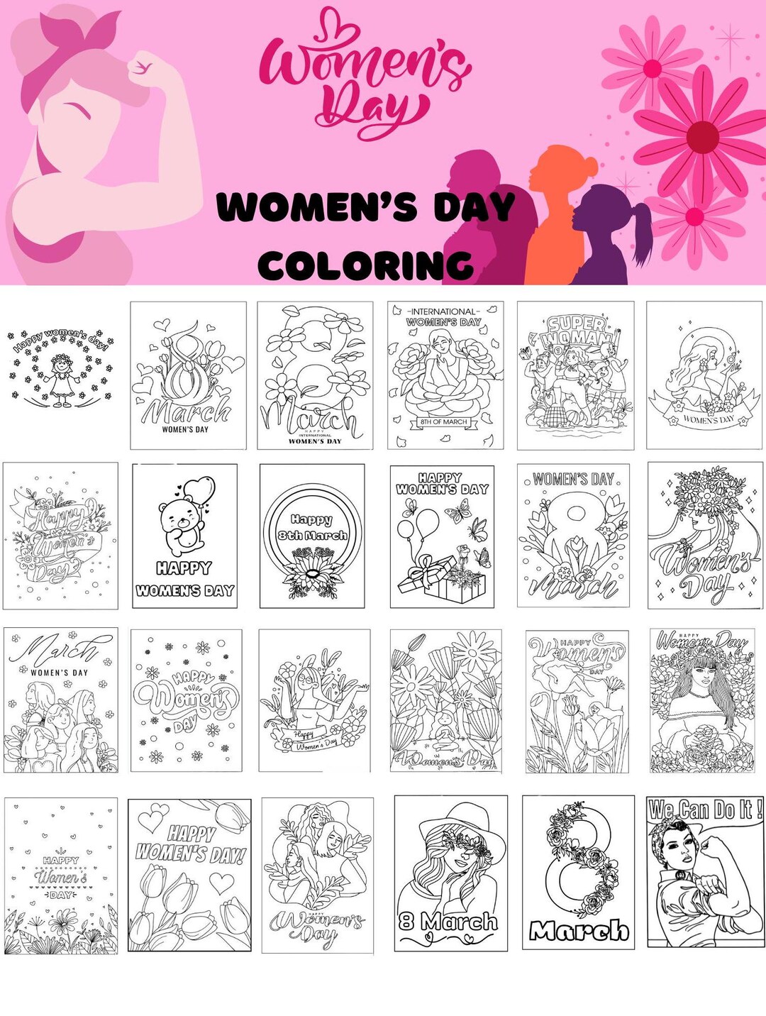 100 Printable Women's Day Coloring Pages Instant Download Kids Activity ...