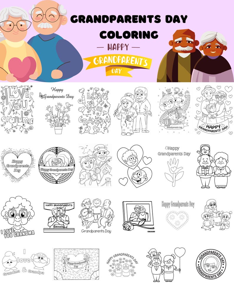 50 Printable Grandparent's Day Coloring Pages | Instant Download| Kids ...