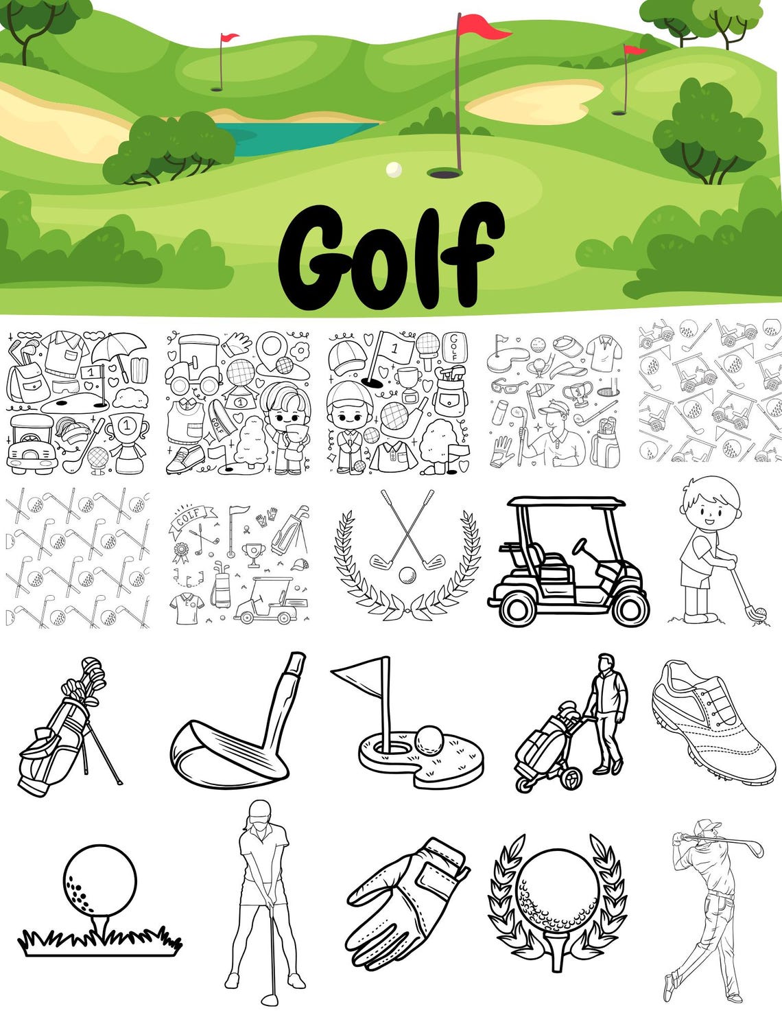 100 Printable Golf Coloring Pages | Instant Download | Kids Golf ...