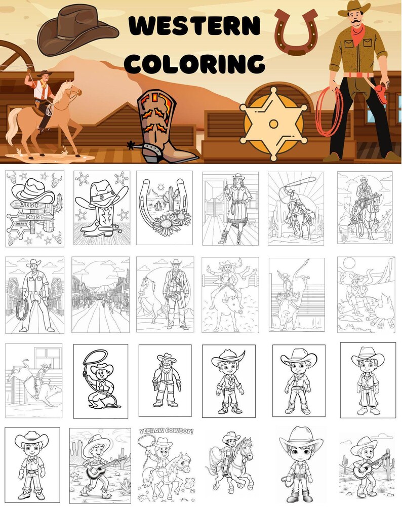 113 Printable Western Coloring Pages | Instant Download | Cowboy ...