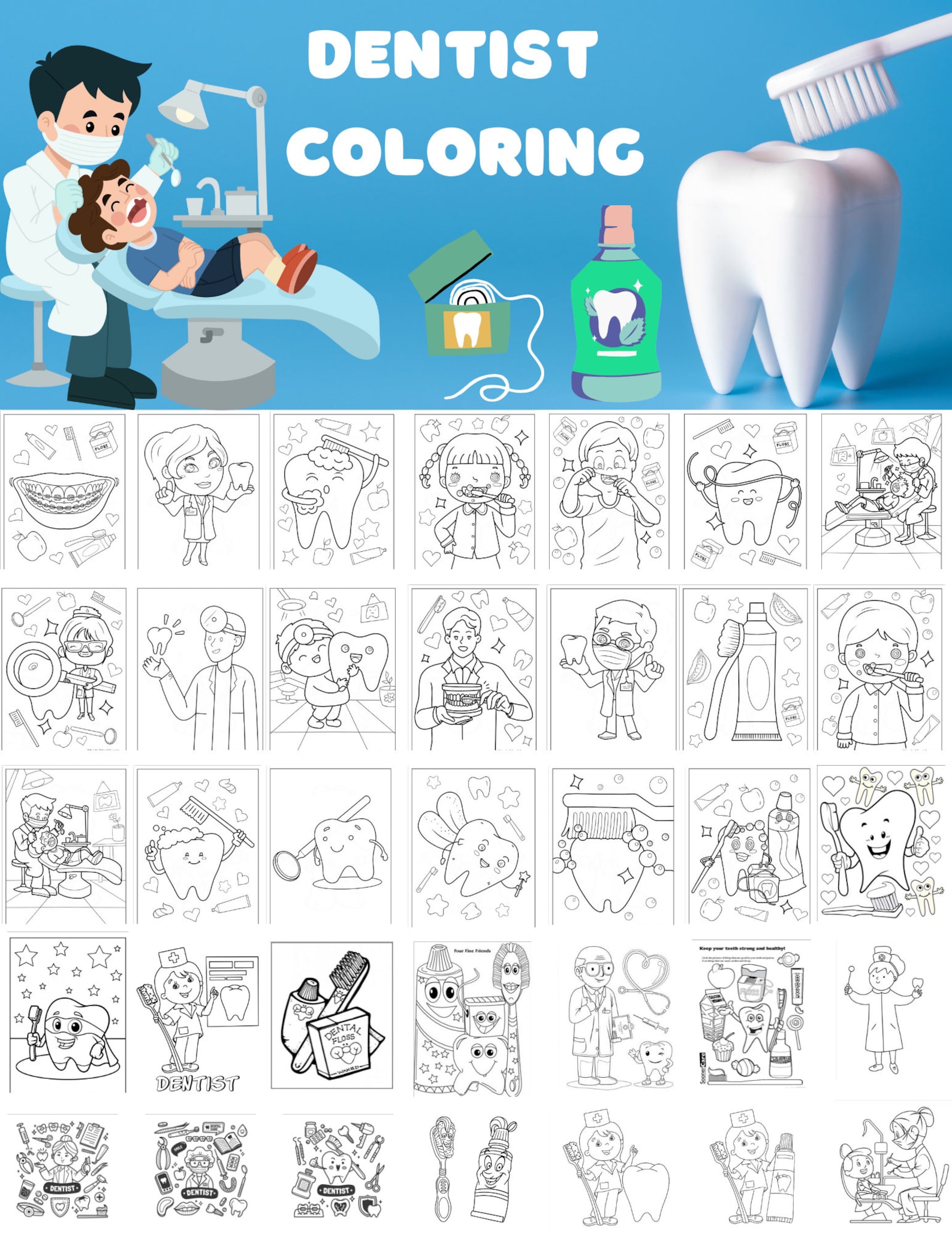 100 Printable Dentist Coloring Pages | Instant Download | Kids Teeth ...