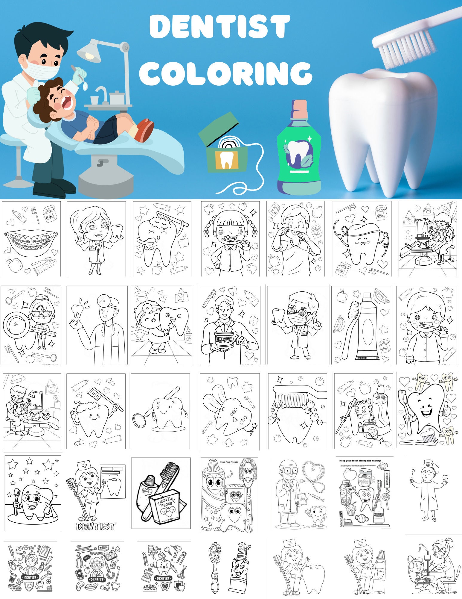 100 Printable Dentist Coloring Pages | Instant Download | Kids Teeth ...