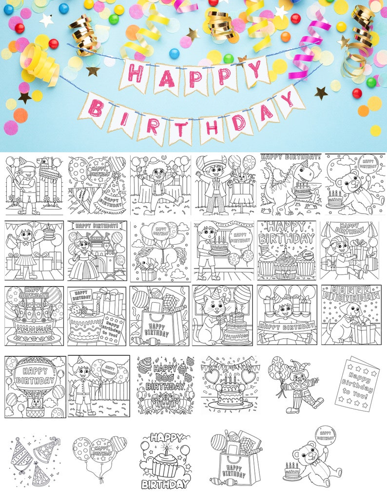 100 Printable Happy Birthday Coloring Pages | Instant Download| Kids ...