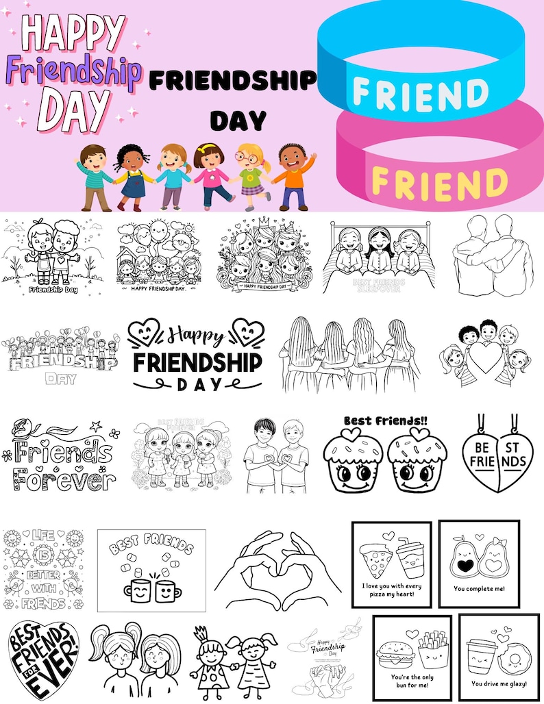 100 Printable Friendship Day Coloring Pages Instant Download Happy ...