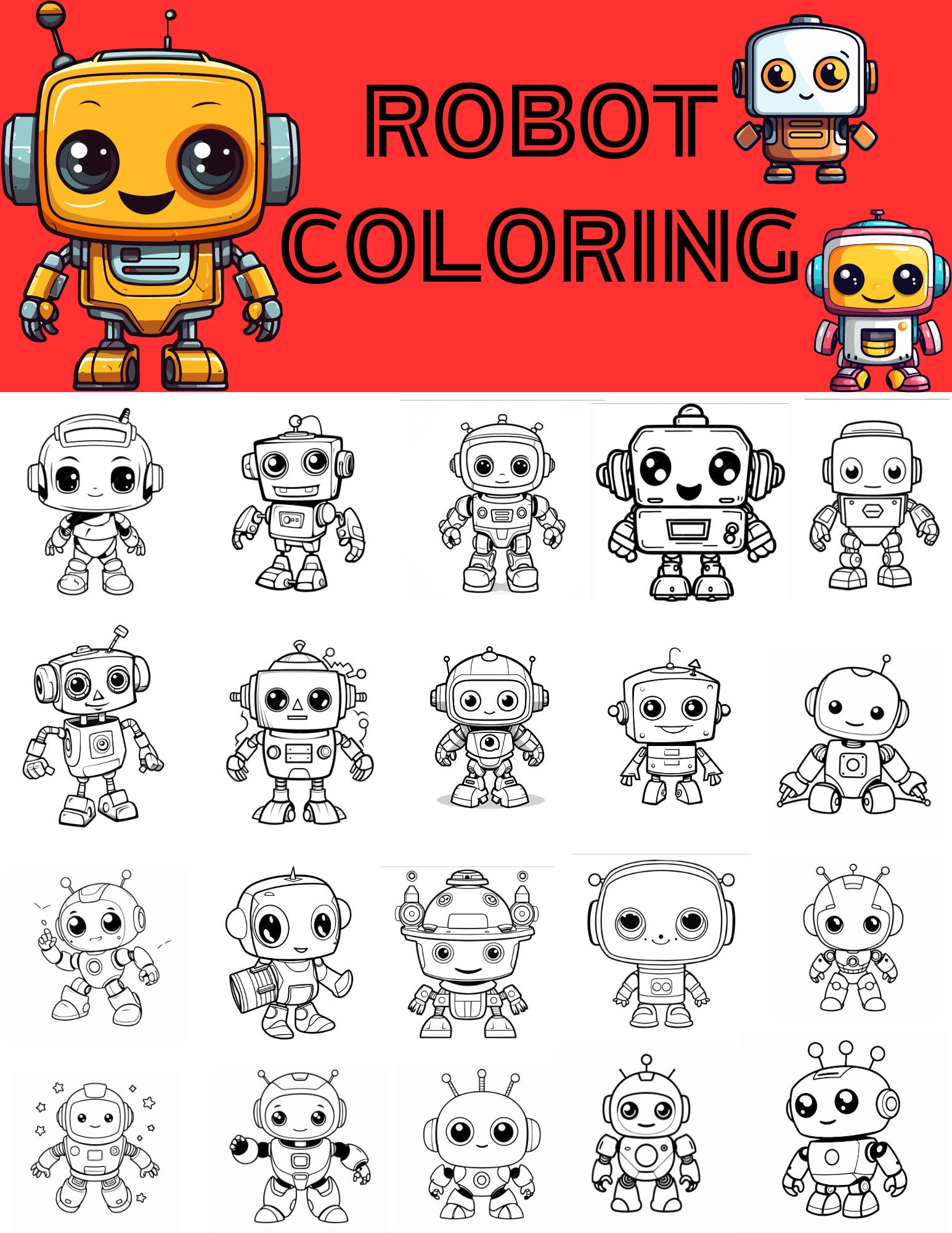 100 Printable Robot Coloring Pages | Instant Download | Kids Robot ...
