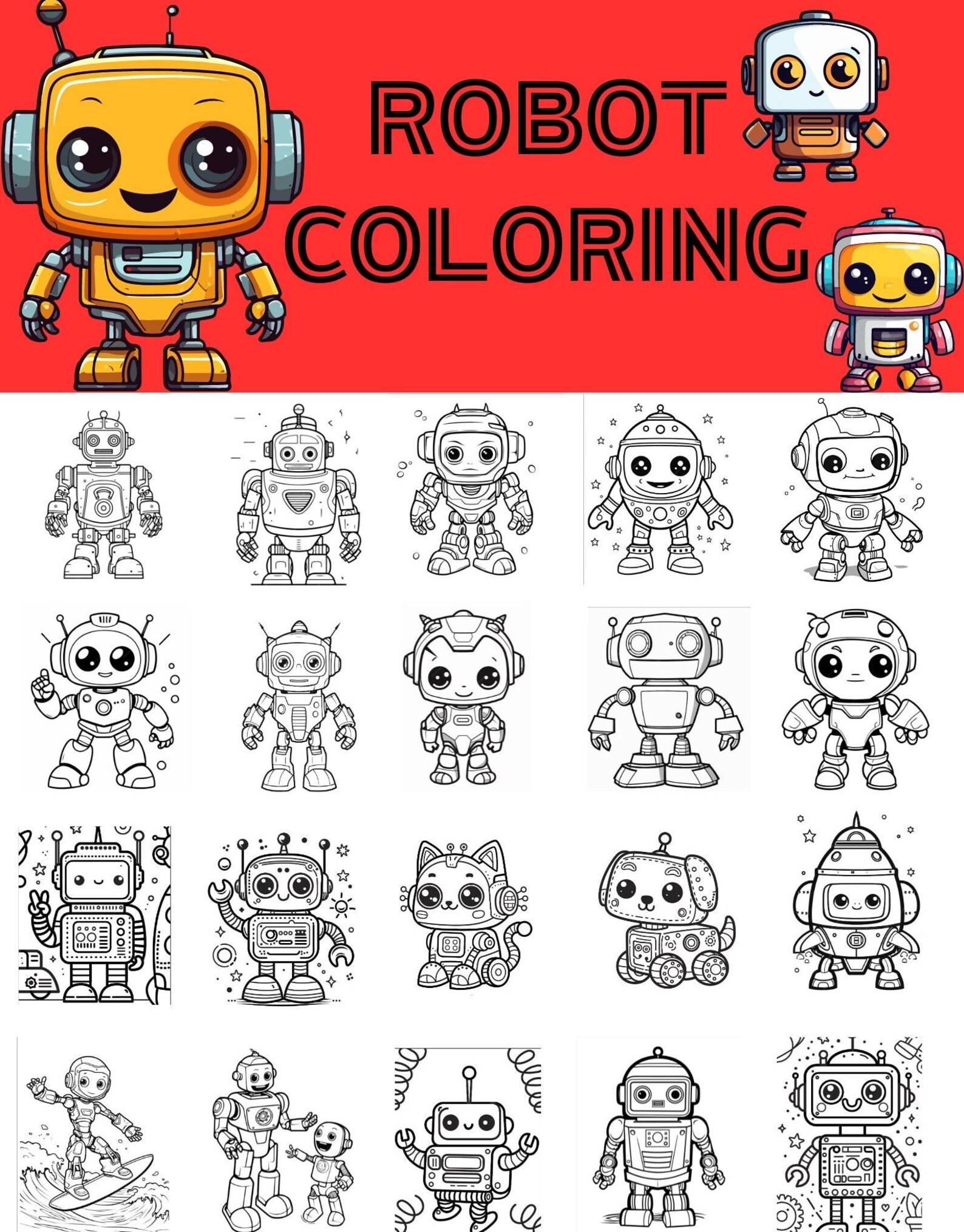 100 Printable Robot Coloring Pages | Instant Download | Kids Robot ...
