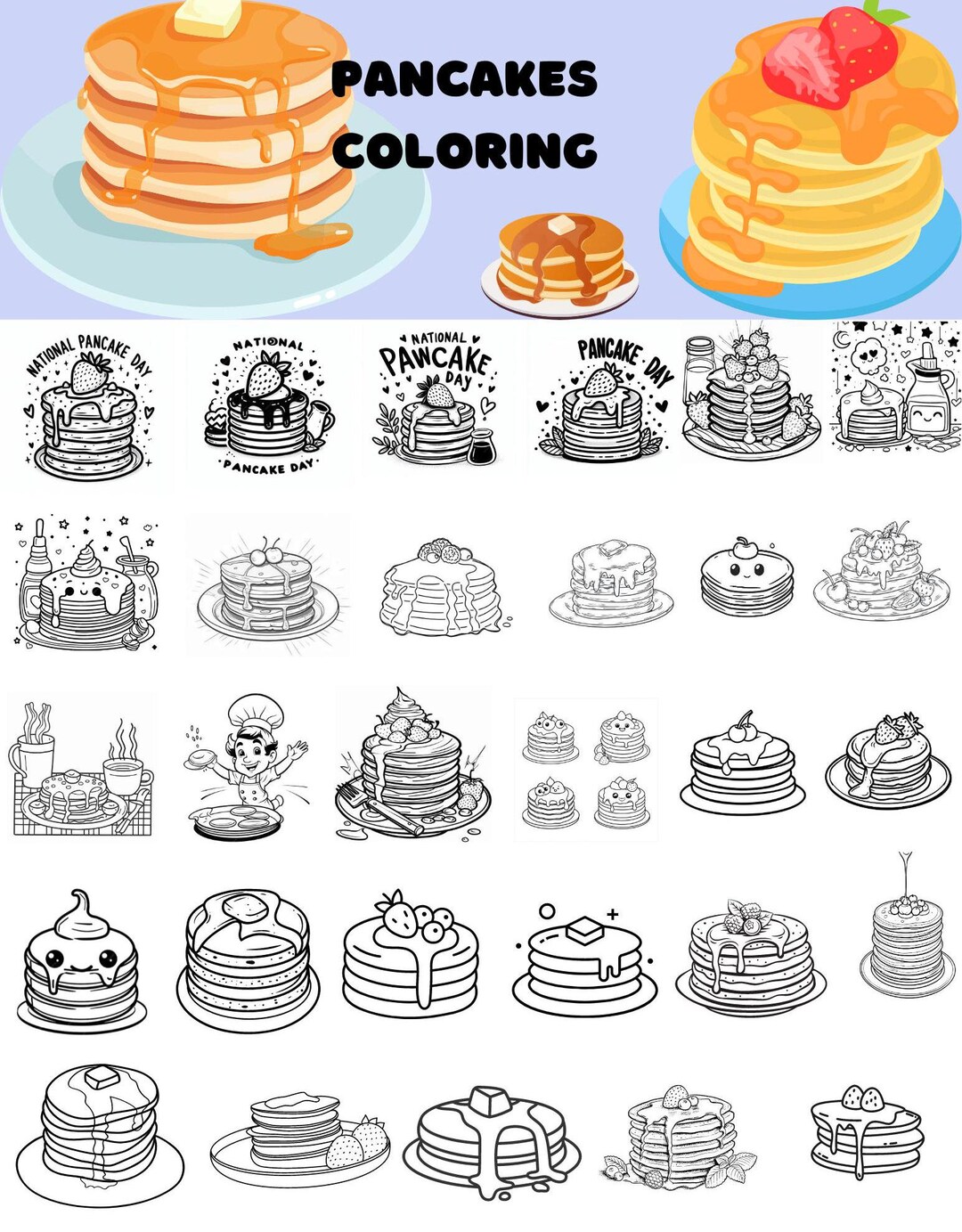 100 Printable Pancake Coloring Pages | Instant Download| Kids Activity ...