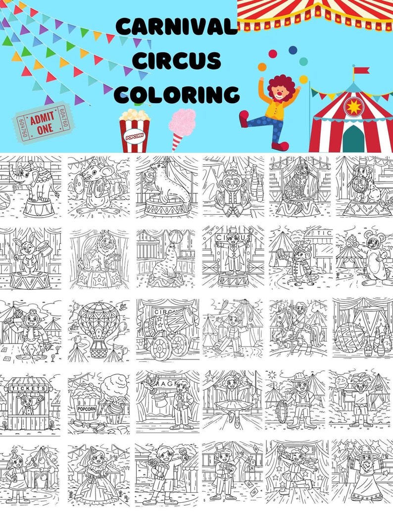 101 Printable Carnival Circus Coloring Pages | Instant Download| Kids ...