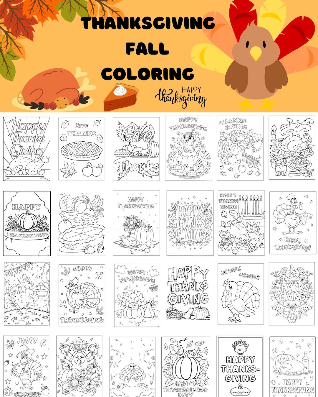 105 Printable Thanksgiving Fall Coloring Pages | Instant Download ...