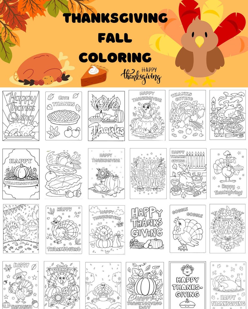 105 Printable Thanksgiving Fall Coloring Pages | Instant Download ...
