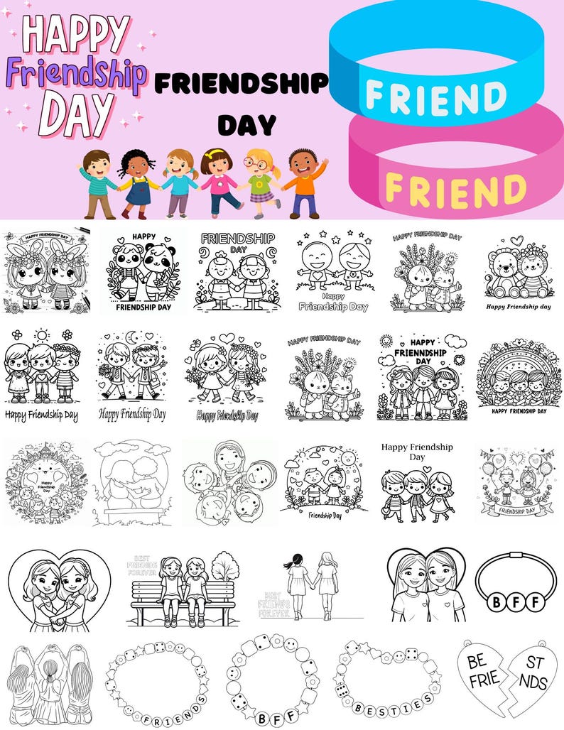 100 Printable Friendship Day Coloring Pages | Instant Download | Happy ...