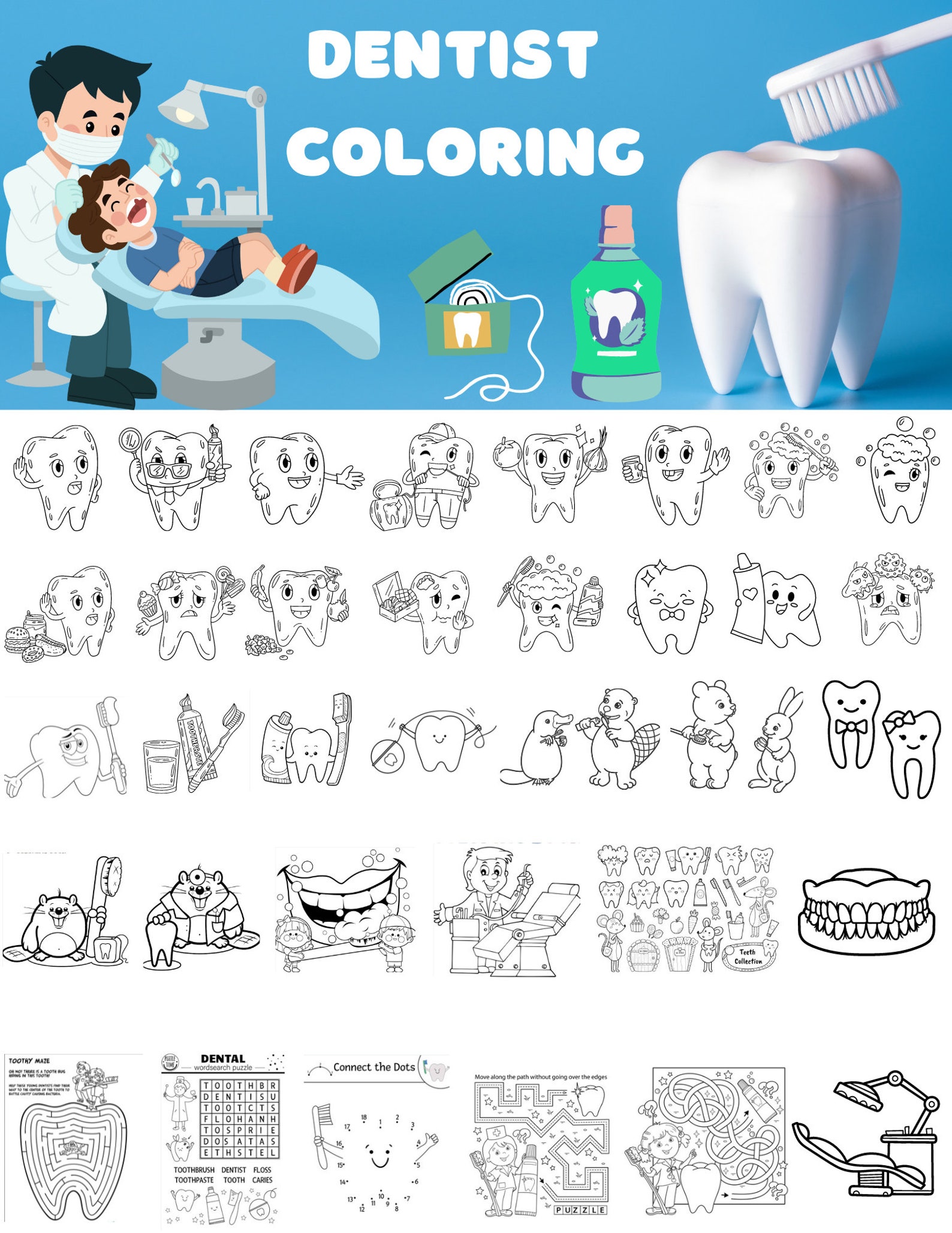 100 Printable Dentist Coloring Pages | Instant Download | Kids Teeth ...