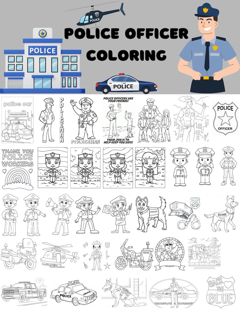 118 Printable Police Coloring Pages | Instant Download | Police | First ...