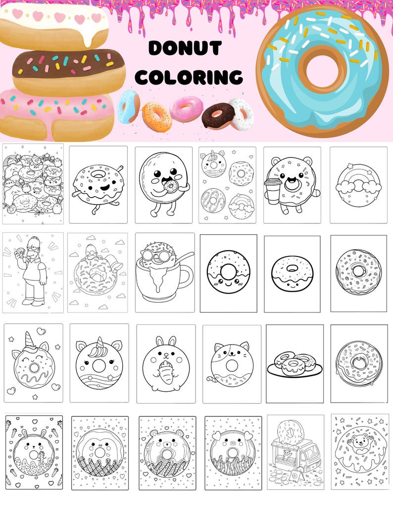 100 Printable Donut Coloring Pages | Instant Download| Kids Activity ...