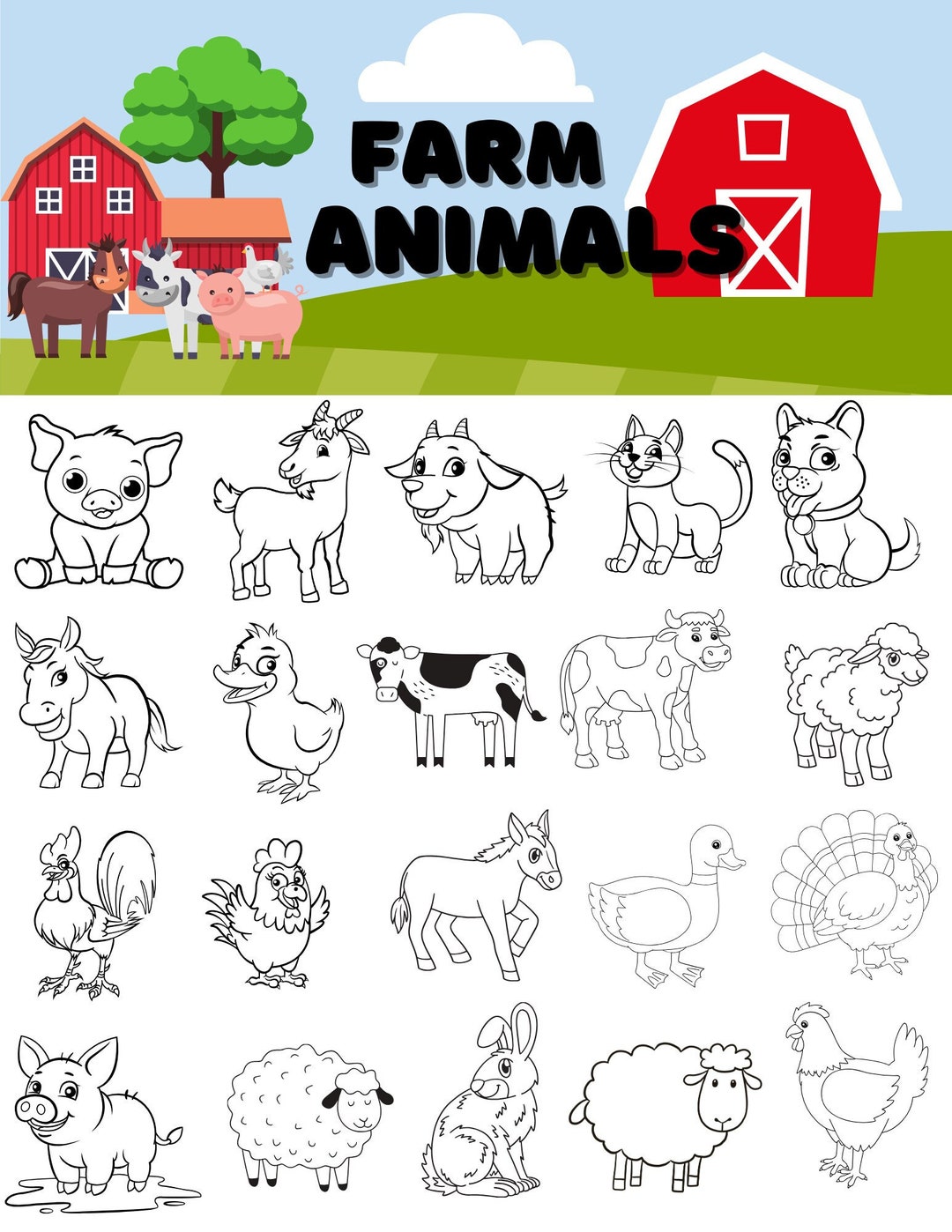 102 Printable Farm Animal Coloring Pages | Instant Download | Kids Farm ...