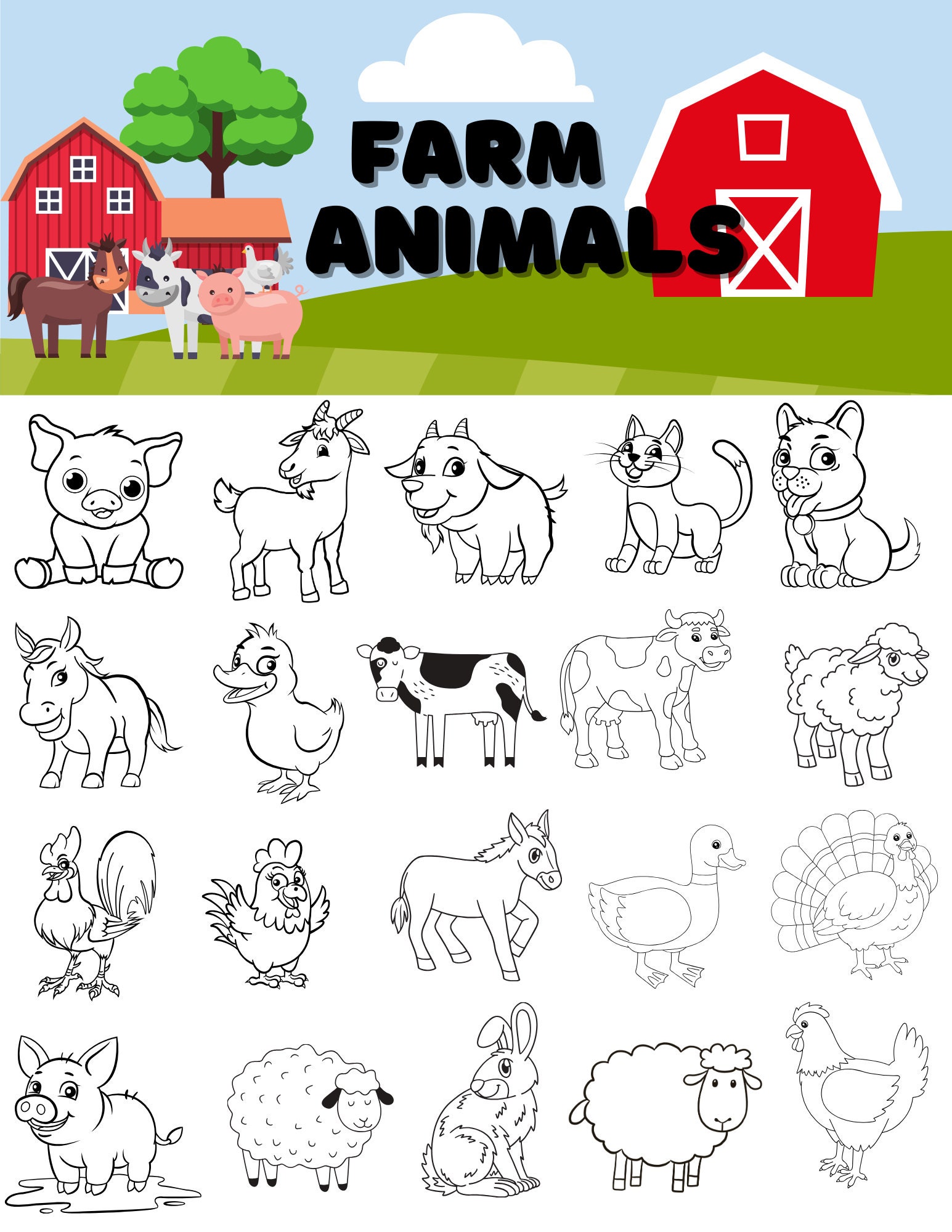 102 Printable Farm Animal Coloring Pages Instant Download Kids Farm ...