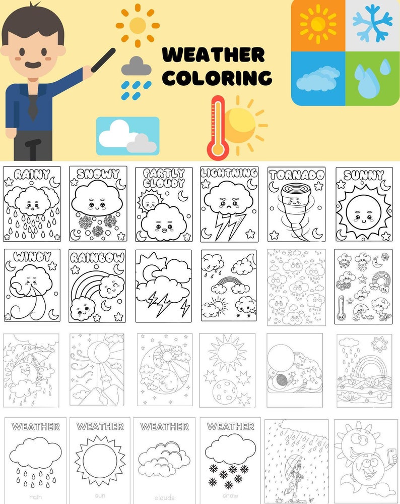 100 Printable Weather Coloring Pages | Instant Download | Kids Weather ...