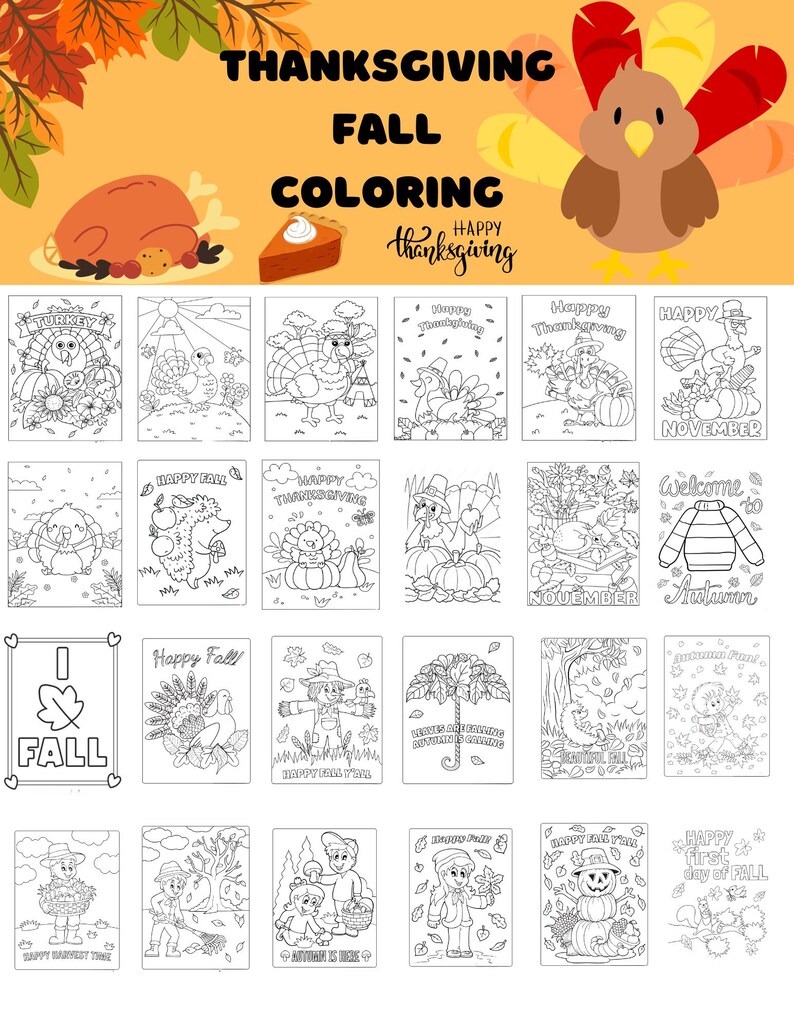 105 Printable Thanksgiving Fall Coloring Pages | Instant Download ...