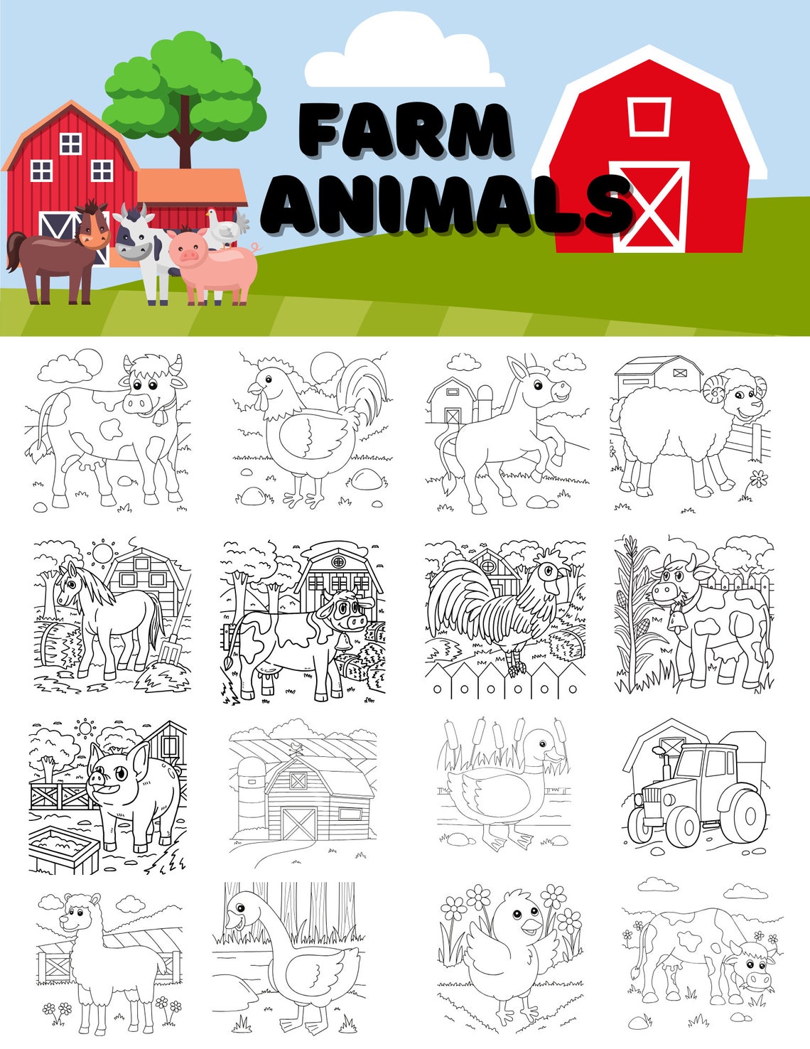 102 Printable Farm Animal Coloring Pages | Instant Download | Kids Farm ...