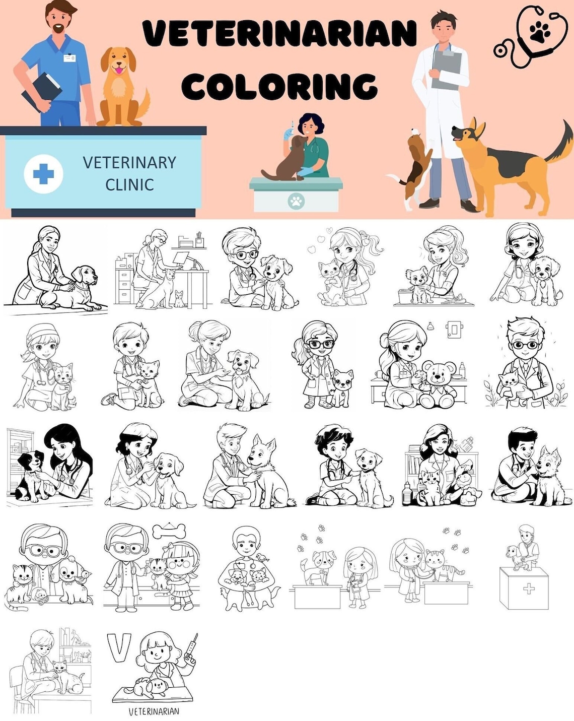 50 Printable Veterinarian Coloring Pages | Instant Download | Kids Vet ...