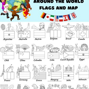 100 Printable Around the World Flags and Maps Coloring Pages | Instant ...