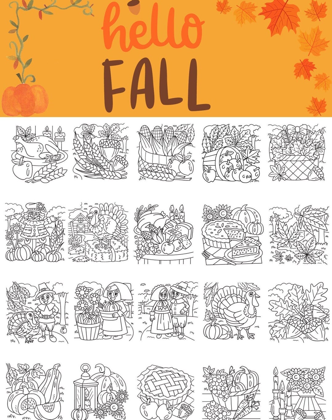 100 Printable Thanksgiving Coloring Pages | Instant Download | Kids ...