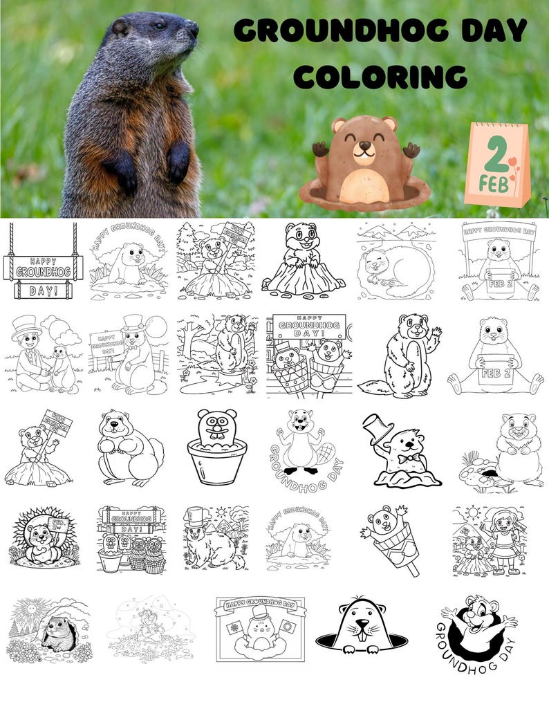 100 Printable Groundhog Day Coloring Pages instant Download Kids ...