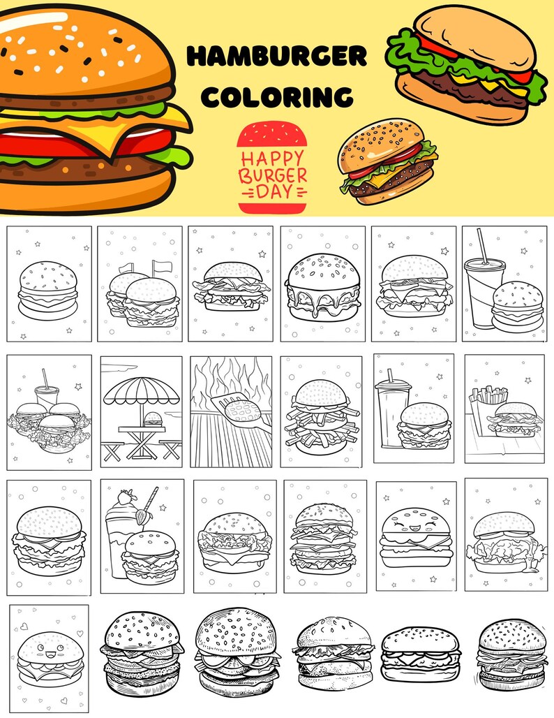 100 Printable Hamburger Coloring Pages | Instant Download| Kids ...