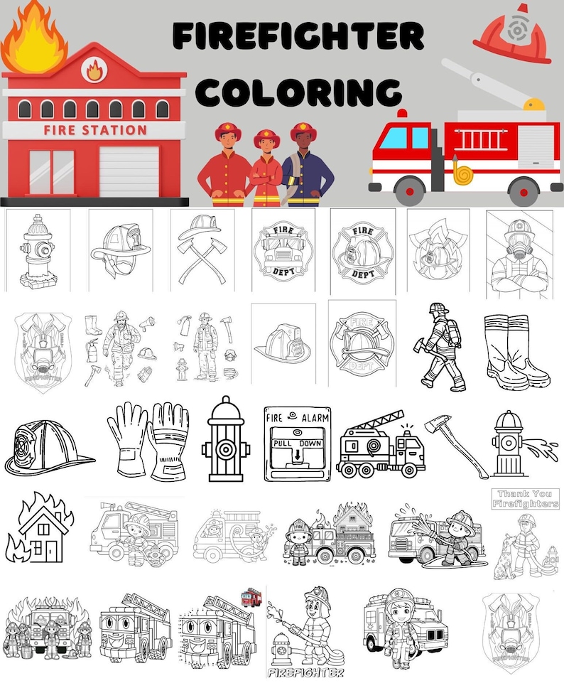 100 Printable Firefighter Coloring Pages | Instant Download | Kids ...