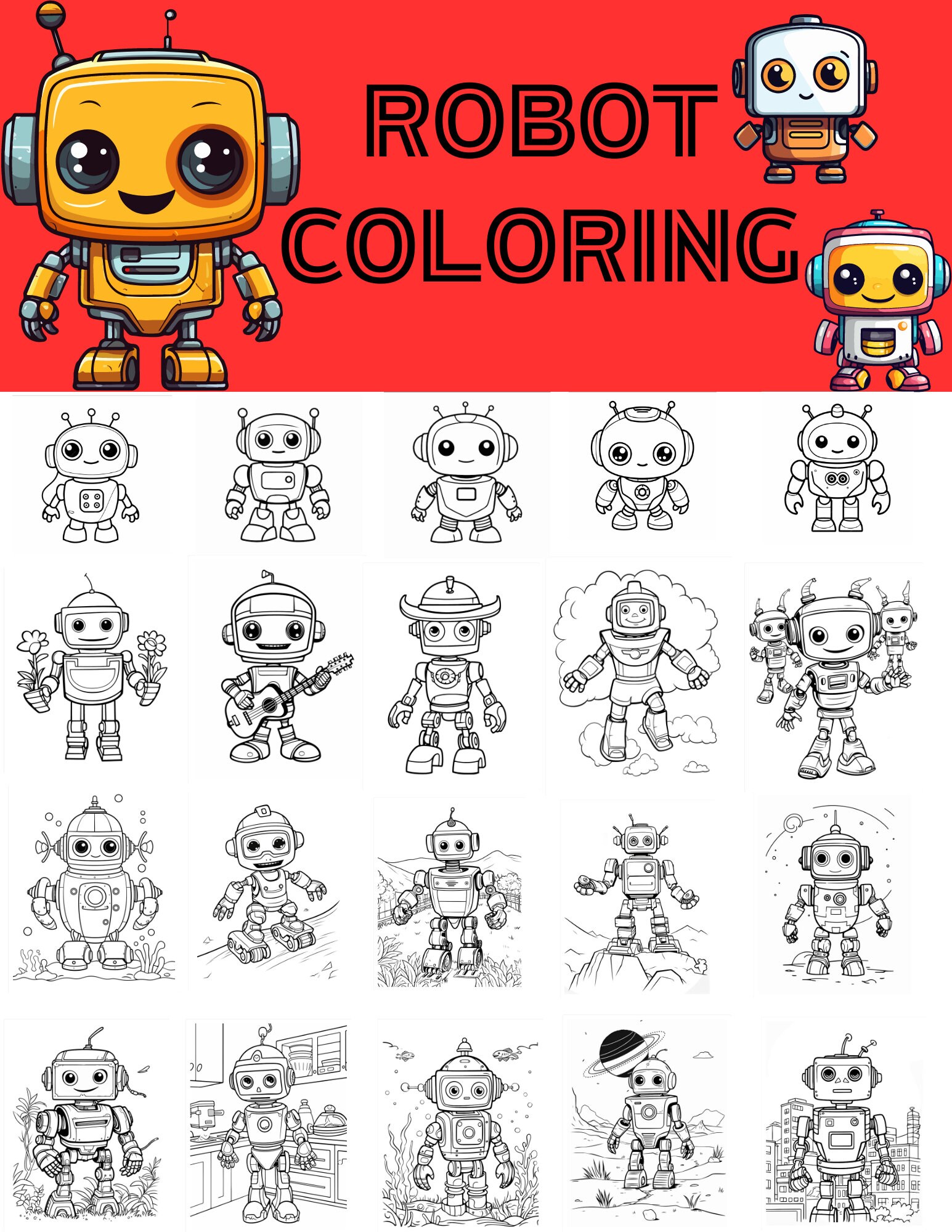 100 Printable Robot Coloring Pages | Instant Download | Kids Robot ...