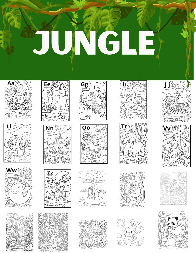 100 Printable Jungle Animal Coloring Pages | Instant Download | Kids ...
