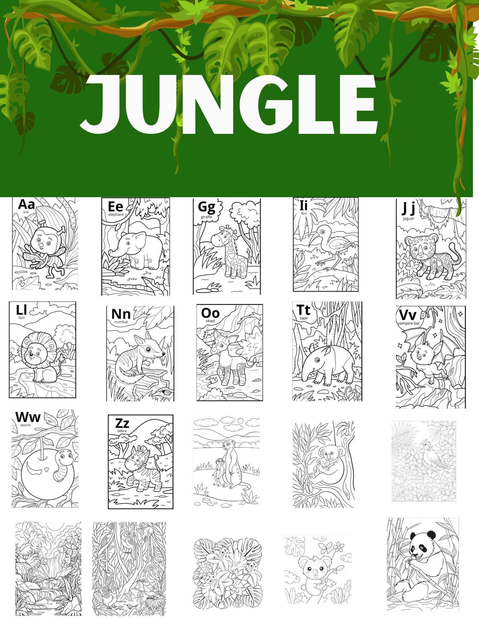 100 Printable Jungle Animal Coloring Pages | Instant Download | Kids ...